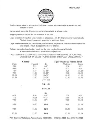 Price List | Irion Lumber Company